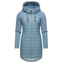 Steppmantel Ragwear "Lucinda Long", Damen, Gr. L (40), blau (stahlblau), Obermaterial: 100% Polyester; Obermaterial &Auml;rmel: 100% Baumwolle; Futter: 100% Polyester; Wattierung: 100% Polyester, figurumspielend Po-bedeckend, hoch geschlossener Ausschnitt, &Auml;rmel ohne &Auml;rmelschlitz normaler Saum, M&auml;ntel Steppmantel, Mantel aus modernem Materialmix mit Kapuze