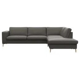 Ecksofa FLEXLUX "Fiore, Sitzaufbau mit hochwertigem Kaltschaum f&uuml;r mehr Sitzkomfort", grau (warm mineral), B:273cm H:85cm T:225cm, 100% Echteder, Sofas, Ecksofa, breite Armlehnen, L-Form, F&uuml;&szlig;e Alu/Eiche