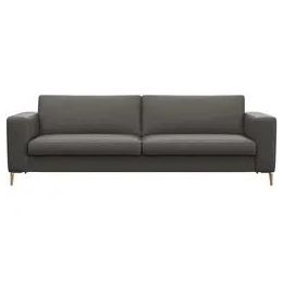 3-Sitzer FLEXLUX "Fiore, super Sitzkomfort durch Kaltschaum im Sitz", grau (warm mineral), B:229cm H:85cm T:92cm, 100% Echteder, Sofas, breite Armlehnen, F&uuml;&szlig;e Alu+ Eiche
