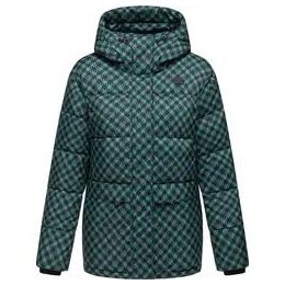 Steppjacke Ragwear "Wikesh Print", Damen, Gr. XS (34), blau (ocean), Obermaterial: 100% Polyester. Innenfutter: 100% Polyester. Wattierung: 100% Polyester, gerade Po-bedeckend, hoch geschlossener Ausschnitt, &Auml;rmel ohne &Auml;rmelschlitz Strickb&uuml;ndchen, Jacken Steppjacke, Wasserdichte Damen Winterjacke mit Hahnentritt-Muster