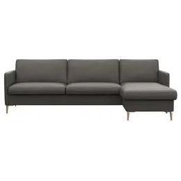 Ecksofa FLEXLUX "Fiore, super Sitzkomfort durch Kaltschaum im Sitz, L-Form", grau (warm mineral), B:247cm H:85cm T:92cm, 100% Echteder, Sofas, Ecksofa, schmale Armlehnen, F&uuml;&szlig;e Alu+ Eiche