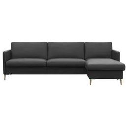 Ecksofa FLEXLUX "Fiore, super Sitzkomfort durch Kaltschaum im Sitz, L-Form", schwarz (deep schwarz), B:247cm H:85cm T:92cm, 100% Echteder, Sofas, Ecksofa, schmale Armlehnen, F&uuml;&szlig;e Alu+ Eiche