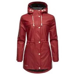 Regenmantel Navahoo "Rainy Forest", Damen, Gr. XS (34), rot (blutrot), Obermaterial: 70% Polyester, 30% Polyurethan; Innenfutter: 100% Polyester; &Auml;rmelfutter: 100% Polyester; Wattierung: 100% Polyester, figurumspielend ca. Mitte Oberschenkel, hoch geschlossener Ausschnitt, &Auml;rmel ohne &Auml;rmelschlitz normaler Saum, M&auml;ntel, modischer Damen Outdoor Regenparka