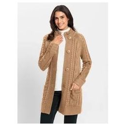 Strickjacke Inspirationen, Damen, Gr. 42, braun (camel), 50% Baumwolle, 50% Polyacryl, unifarben, Strickjacken Strickjacke