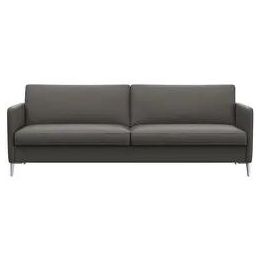 3-Sitzer FLEXLUX "Fiore, super Sitzkomfort durch Kaltschaum im Sitz", grau (warm mineral), B:214cm H:85cm T:92cm, 100% Echteder, Sofas, schmale Armlehnen, F&uuml;&szlig;e Alu