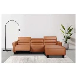 Ecksofa Home Affaire "Carpari, L-Form, 263 cm, manuelle o. elektrische Relaxfunktion", braun (cognac), B:263cm H:97cm T:179cm, Sofas, Ecksofa, USB A/C und Kopfteilverstellung