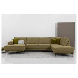 Wohnlandschaft OTTO HOME "XXL Sofa Oland, Struktur, Flachgewebe, Luxus-Microfaser, Boucle", gr&uuml;n (olive), B:345cm H:85cm T:210cm, 100% Polyester, Sofas, Wohnlandschaft, U-Form, 345 cm, Wellenunterfederung, Skandi-Design, Metallf&uuml;&szlig;e