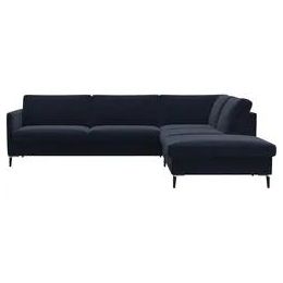 Ecksofa FLEXLUX "Fiore, super Sitzkomfort durch Kaltschaum im Sitz, L-Form", blau (royal blau), B:266cm H:85cm T:225cm, 100% Polyester, Sofas, Ecksofa, schmale Armlehnen, F&uuml;&szlig;e Alu+schwarz