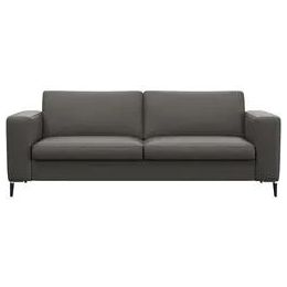 2,5-Sitzer FLEXLUX "Fiore, superbequemer Sitzkomfort durch Kaltschaum im Sitz", grau (warm mineral), B:196cm H:85cm T:92cm, 100% Echteder, Sofas, breite Armlehnen, F&uuml;&szlig;e Alu+schwarz