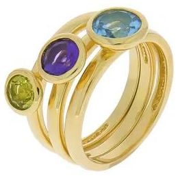 Fingerring ZEEme "Silber 925 vergoldet mit Blautopas (beh.) Peridot Amethyst" Gr. 58, gelb, Fingerringe, Damen, 058 (18,5), 1,5, Silber 925 (Sterlingsilber), Fingerring