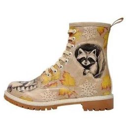 Schn&uuml;rboots DOGO "Long Boots Schn&uuml;rstiefel Raccoon Damen Stiefeletten, Longe", Damen, Gr. 37, Normalschaft, bunt (natur), Lederimitat, Schuhe Workerboots Schn&uuml;rboots, Handgefertigt