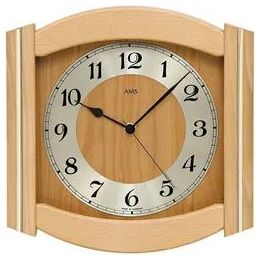 Funkwanduhr AMS "F5822/18", braun (buchefarben), Wanduhren, B/H/L: 27cm x 5cm x 27cm, Quarz,Holz,Glas,Buche,Wohnzimmer,Esszimmer,K&uuml;che,Made in Germany,Flur