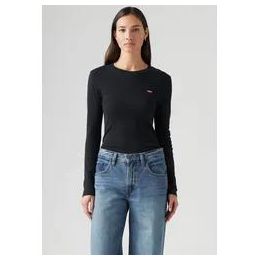 Levi's Langarmshirt LEVI'S "ESSENTIAL HM LS TEE", Damen, Gr. M (38), schwarz (caviar), Single Jersey, Obermaterial: 100% Baumwolle, unifarben, regular fit normal, Rundhals, abgesteppt, Shirts Langarmshirt, mit Logo Stickerei
