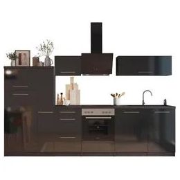 K&uuml;che respekta "Amanda", schwarz (k&uuml;che: schwarz, front: schwarz, korpus: eiche grau nachbildung, arbeitsplatte: eiche grau nachbildung), B:310cm H:200cm T:60cm, Komplettk&uuml;chen-Sets, Breite 310 cm, mit Soft-Close, inklusive Elektroger&auml;te: Geschirrsp&uuml;ler, K&uuml;hl-/Gefrierkombination und Herd-Set, Dunstabzugshaube