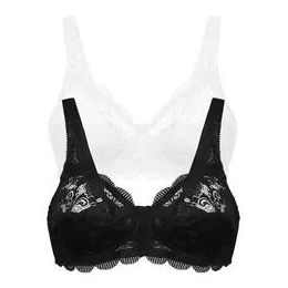 B&uuml;gelloser BH SuSa "Latina", Damen, Gr. 85, Cup E, schwarz-wei&szlig; (wei&szlig;, schwarz), Spitze, Obermaterial: 77% Polyamid, 15% Baumwolle, 8% Elasthan, unifarben, bequem, BHs, zarte Spitze, atmungsaktiv, elastisch, bequem, BH-Set