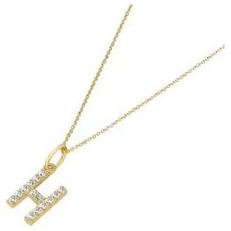 Kette mit Anh&auml;nger Luigi Merano "Anh&auml;nger Buchstabe H mit Zirkonia, Gold 375", gold, Halsketten, Damen, 45cm, Gelbgold 375