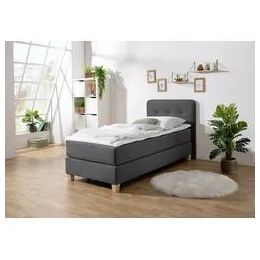 Boxspringbett Home Affaire "Fargo", grau (anthrazit), B:103cm L:207cm, Struktur fein (100% Polyester);Samtstoff (100% Polyester), Komplettbetten, Boxspringbett, inkl. Topper, in 3 Matratzenarten, in Samt- oder Strukturstoff