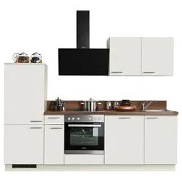 K&uuml;chenzeile KOCHSTATION "KS-Scafa, vormontiert, mit h&ouml;henverstellbaren F&uuml;&szlig;en, vormontiert, mit", beige (k&uuml;che: natur, korpus: magnoliafarben, arbeitsplatte: walnuss braun nachbildung), B:260cm T:60cm, Komplettk&uuml;chen-Sets, K&uuml;chenzeile, Soft-Close, wahl. mit E-Ger&auml;ten inkl. Geschirrsp&uuml;ler, Breite 260 cm