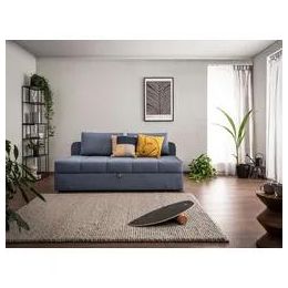 Schlafsofa Alina "Marla", blau (denimblau eqe 16), B:201cm H:73cm T:95cm, Chenille EQE (100% Polyester), Sofas, Schlafsofa, inkl. Stauraum und 2 R&uuml;ckenkissen