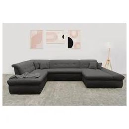 Wohnlandschaft DOMO collection "Moric U-Form, auch in Cord, Breite 353cm, viel Platz", grau, B:353cm H:80cm T:95cm, 100% Polyester, Sofas, Wohnlandschaft, im XXL-Format, wahlweise mit Bettfunktion und Armlehnenverstellung
