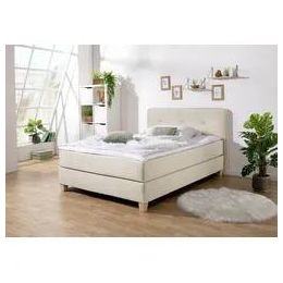 Boxspringbett Home Affaire "Fargo", beige, B:133cm L:207cm, Struktur fein (100% Polyester);Samtstoff (100% Polyester), Komplettbetten, Boxspringbett, inkl. Topper, in 3 Matratzenarten, in Samt- oder Strukturstoff