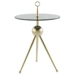 Beistelltisch Kayoom "Ontario 325, Runde Glasplatte aus Sicherheitsglas, 100% Edelstahl", gold (gold, grau, gold, grau), B:46cm H:52cm T:46cm, 100% Edelstahl, Sicherheitsglas, Tische, Beistelltisch, Minimalistisch, Gestell in Tripod-Design, mit Tragering