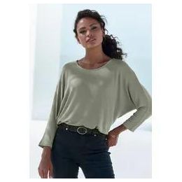 3/4-Arm-Shirt Lascana "aus leichter Feinstrickqualit&auml;t", Damen, Gr. 40/42, gr&uuml;n (khaki), Feinstrick, Obermaterial: 50% Viskose (LENZINGTM ECOVEROTM), 46% Polyester, 4% Elasthan, unifarben, l&auml;ssig geschnitten normal, Rundhals, Fledermaus&auml;rmel normaler Saum, Shirts 3/4-Arm-Shirt, mit Fledermaus&auml;rmeln, Topseller