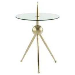 Beistelltisch Kayoom "Ontario 325, Runde Glasplatte aus Sicherheitsglas, 100% Edelstahl", gold (gold, klar, gold, klar), B:46cm H:70cm T:46cm, 100% Edelstahl, Sicherheitsglas, Tische, Beistelltisch, Minimalistisch, Gestell in Tripod-Design, mit Tragering
