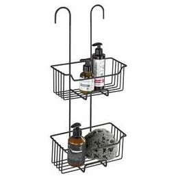 Duschregal Wenko "Modell Milo", schwarz, B:25cm H:55cm T:14cm, Edelstahl, Kunststoff, Regale, Dusch-Caddy, 2 Etagen, zum Einh&auml;ngen ohne Bohren, rostfreier Edelstahl