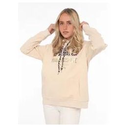 Hoodie Zwillingsherz "Wild Free", Damen, Gr. S/M, beige, Sweatware, Obermaterial: 50% Baumwolle, 50% Polyester, regular fit normal, hoch geschlossener Ausschnitt, angesetztes B&uuml;ndchen, Sweatshirts Hoodie, mit Pailletten, Kordel und Innenseite der Kapuze im -Look