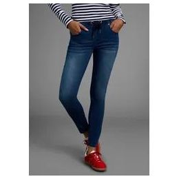 Stretch-Jeans Arizona, Damen, Gr. 46, N-Gr, blau (rinsed), Jersey, Obermaterial: 59% Baumwolle, 40% Polyester, 1% Elasthan, Basic, bequem kn&ouml;chellang, Jeans, weites Bein, normale Leibh&ouml;he, kn&ouml;chellang, mit Used-Waschung