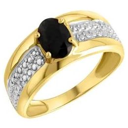 Goldring Firetti "Schmuck Geschenk Gold 333 Damenring Goldring Edelstein Farbstein" Gr. 18, schwarz (gelbgoldfarben, wei&szlig;goldfarben, schwarz), Fingerringe, Damen, 18, 0,01 P2 = erkennbare Einschl&uuml;sse, Diamanten Gelbgold 333, 2mm, Diamanten, Gelbgold 333, Goldring, mit Saphir - mit Diamanten