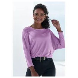 3/4-Arm-Shirt Lascana "aus leichter Feinstrickqualit&auml;t", Damen, Gr. 40/42, lila (flieder), Feinstrick, Obermaterial: 50% Viskose (LENZINGTM ECOVEROTM), 46% Polyester, 4% Elasthan, unifarben, l&auml;ssig geschnitten normal, Rundhals, Fledermaus&auml;rmel normaler Saum, Shirts 3/4-Arm-Shirt, mit Fledermaus&auml;rmeln, Topseller