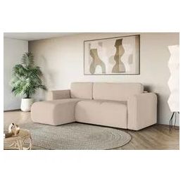 Ecksofa OTTO HOME "Zacharia wahlweise Schlafsofa mit Bettkasten, B/T/H 250/166/86 cm", beige, B:250cm H:86cm T:166cm, 100% Polyester, Sofas, Ecksofa, L-Form mit Wellenunterfederung, Recamiere beidseitig montierbar