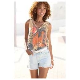Strandtop Buffalo, Damen, Gr. 32/34, bunt (animal bedruckt), Jersey, Obermaterial: 100% Viskose, bedruckt, figurumspielend h&uuml;ftlang, tiefer V-Ausschnitt, Tops Strandtop, mit Animalprint, sommerliches Blusentop mit V-Ausschnitt, Topseller