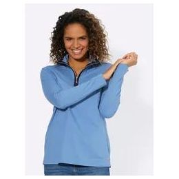 Sweatshirt Casual Looks, Damen, Gr. 42, blau (mittelblau), 100% Baumwolle, unifarben, Sweatshirts Sweatshirt