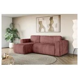 Ecksofa OTTO HOME "Zacharia wahlweise Schlafsofa mit Bettkasten, B/T/H 250/166/86 cm", rosa, B:250cm H:86cm T:166cm, 100% Polyester, Sofas, Ecksofa, L-Form mit Wellenunterfederung, Recamiere beidseitig montierbar