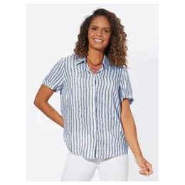 Kurzarmbluse Casual Looks, Damen, Gr. 54, blau (taubenblau, ecru, gestreift), 100% Viskose, gemustert, gestreift, mehrfarbig, Blusen