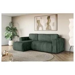 Ecksofa OTTO HOME "Zacharia wahlweise Schlafsofa mit Bettkasten, B/T/H 250/166/86 cm", gr&uuml;n (dunkelgr&uuml;n), B:250cm H:86cm T:166cm, 100% Polyester, Sofas, Ecksofa, L-Form mit Wellenunterfederung, Recamiere beidseitig montierbar