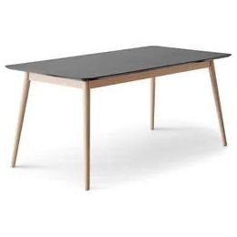 Esstisch HAMMEL FURNITURE "Meza Designtisch mit Auszugsfunktion und 2 Einlegeplatten", schwarz (schwarz, natur, schwarz), B:165cm H:74cm T:90cm, Tischplatte: Schwarzes nanobehandeltes Fenix-Laminat (schwarzer Rand), Gestell: Massive Eiche. Mit nanobehandeltem Laminat, einer matten, seidigen Oberfl&auml;che, die Fingerabdr&uuml;cke abweist und langlebig und hygienisch ist., Tische, Esstisch, abgerundete Tisc