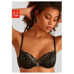 B&uuml;gel-BH Lascana, Damen, Gr. 70, Cup C, schwarz (schwarz, gold), Spitze, Obermaterial: 76% Polyamid, 16% Elasthan, 8% Polyester, BHs B&uuml;gel-BH, aus extravaganter Spitze, sexy Dessous, transparente Unterw&auml;sche