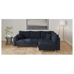 Ecksofa Home Affaire "CHARRE L-Form mit Ottomane, Ma&szlig;e B/T/H: 231/161/81 cm", blau (dunkelblau), B:231cm H:81cm T:161cm, 100% Polyester, Sofas, Ecksofa, feine Steppung, lose R&uuml;cken- und Zierkissen, auch in Cord und Boucl&eacute;