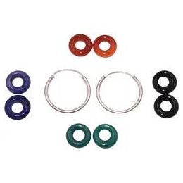 Paar Creolen Firetti "Multipack Schmuck Geschenk Silber 925 Ohrschmuck Ohrringe", bunt (silberfarben, rot, blau, gr&uuml;n, schwarz, rot, blau, gr&uuml;n, schwarz), Ohrringe, Damen, 20mm, Silber 925 (Sterlingsilber), Made in Germany - mit Achat, Sodalith - Einh&auml;nger abnehmbar