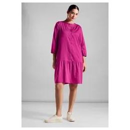 Sommerkleid Street One, Damen, Gr. 36, EURO-Gr&ouml;&szlig;en, pink (magnolia pink), Web, 100% Baumwolle, unifarben, weit knielang, Rundhals, B&uuml;ndchen, Kleider Sommerkleid, mit Volant am Saum