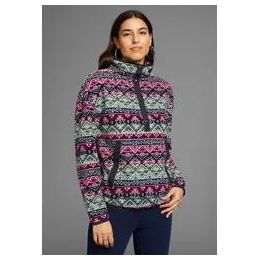 Fleecepullover Polarino, Damen, Gr. 36/38, bunt (fuchsia, navy), Fleece, Obermaterial: 100% Polyester, bedruckt, gemustert, bequem h&uuml;ftlang, eingefasste Kante, Sweatshirts Fleecepullover, mit Colourblocking-Optik, mit K&auml;ngurutasche, aus Fleecestoff