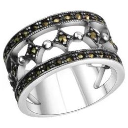 Fingerring ZEEme "Silber 925 oxidiert mit 40x Markasit" Gr. 54, schwarz, Fingerringe, Damen, 054 (17,2), Silber 925 (Sterlingsilber), Fingerring
