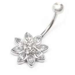 Bauchnabelpiercing Firetti "Schmuck Geschenk Piercing K&ouml;rperschmuck Blume", silber (edelstahlfarben, wei&szlig;), Piercings, Damen, Edelstahl, mit Glasstein