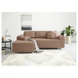 Ecksofa Home Affaire "Gy&ouml;r", grau (taupe), B:235cm H:88cm T:160cm, 100% Polyester, Sofas, Ecksofa, L-Form, wahlweise mit Bettfunktion und Bettkasten incl. 2 Zierkissen