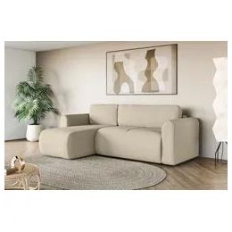 Ecksofa OTTO HOME "Zacharia wahlweise Schlafsofa mit Bettkasten, B/T/H 250/166/86 cm", beige, B:250cm H:86cm T:166cm, 100% Polyester, Sofas, Ecksofa, L-Form mit Wellenunterfederung, Recamiere beidseitig montierbar