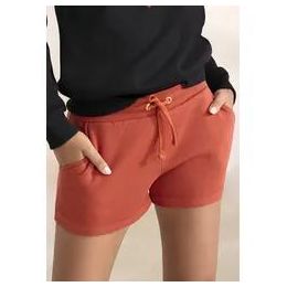 Sweatshorts Lascana, Damen, Gr. 44/46, N-Gr, rot (rotbraun), Obermaterial: 60% Baumwolle, 40% Polyester, unifarben, bequem kurz, Hosen Sweatshorts, Lounge-/Relaxshorts mit Bindeband, Loungewear